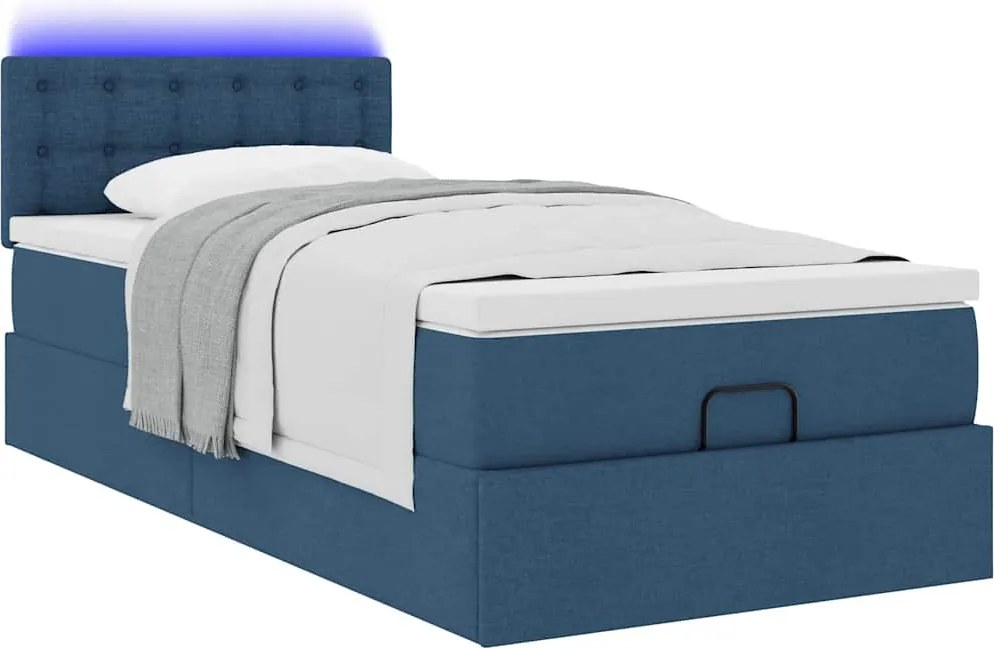 Osmanská postel s matrací & LED modrá 90x200 cm látka 3312449
