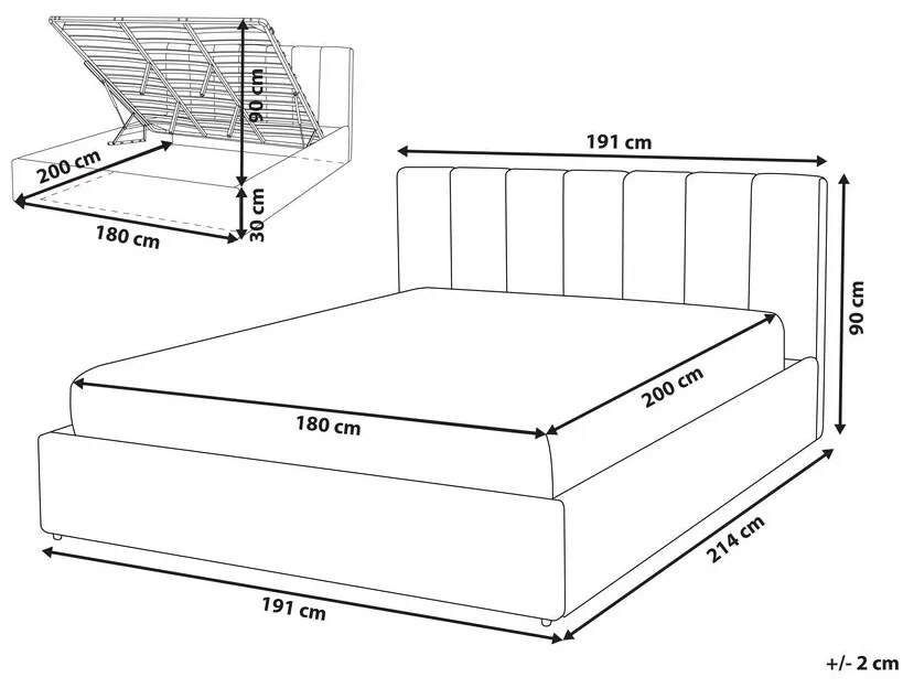 Postel s úložným boxem, čalouněné 180 x 200 cm, šedá DREUX Beliani