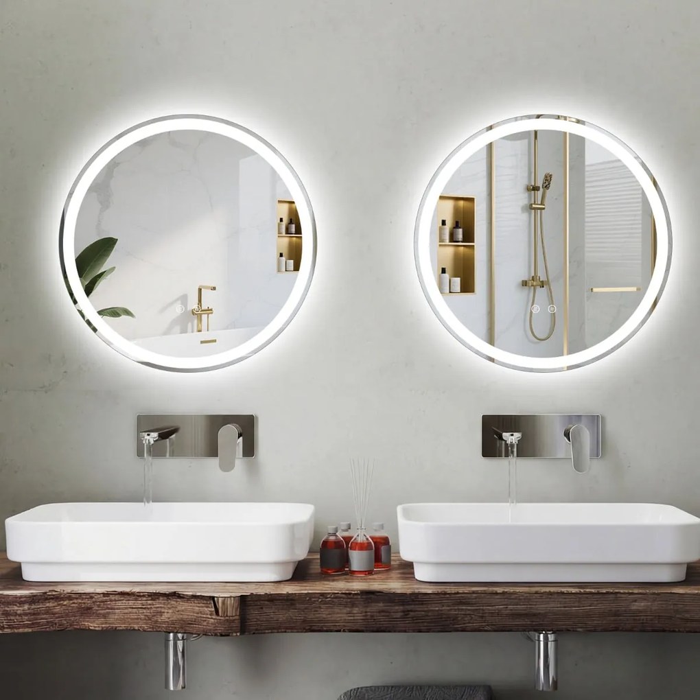 Costway 60 cm kulaté LED osvětlené zrcadlo koupelnové zrcadlo s nastavitelným