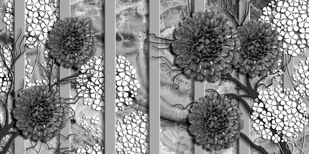 Obraz abstraktní květiny na mramorovém pozadí v černobílém provedení Varianta: 100x50