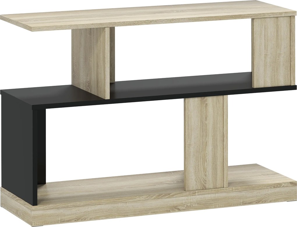 HOMCOM příruční stolek ve tvaru S, 3 úrovně odkládacích ploch, 90 x 30 x 61 cm, přírodní dřevěný vzhled, černý