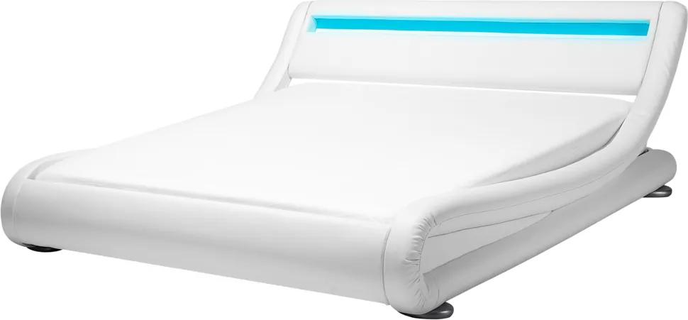 Bílá kožená postel s LED světlem 160x200 cm AVIGNON