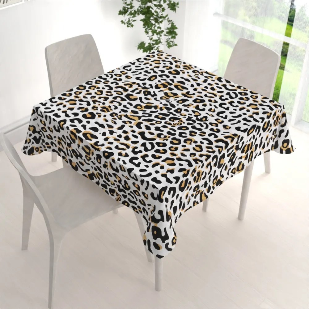 Biante Bavlněný čtvercový ubrus Sandra SA-409 Leopardí vzor na bílém 110x110 cm