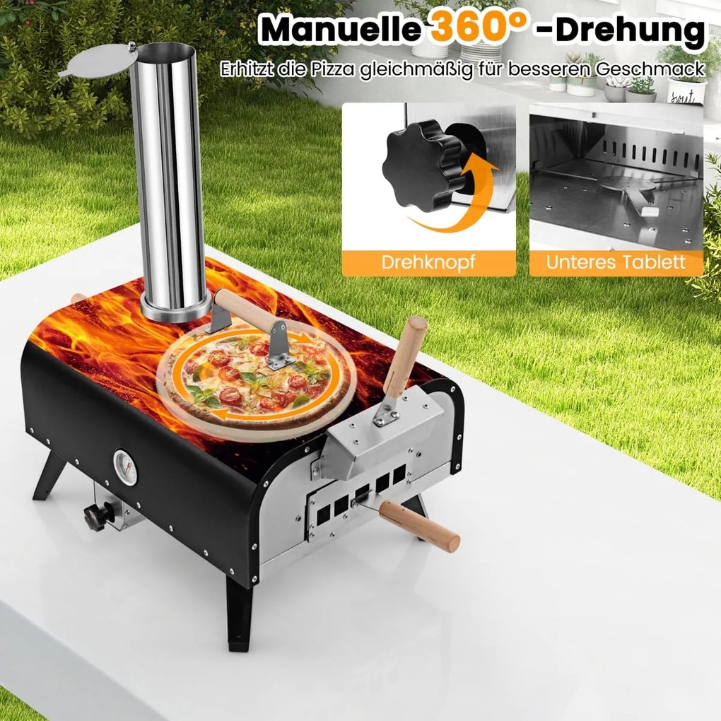 Costway Venkovní pec na pizzu z nerezové oceli s kamenem na pizzu a lopatkou