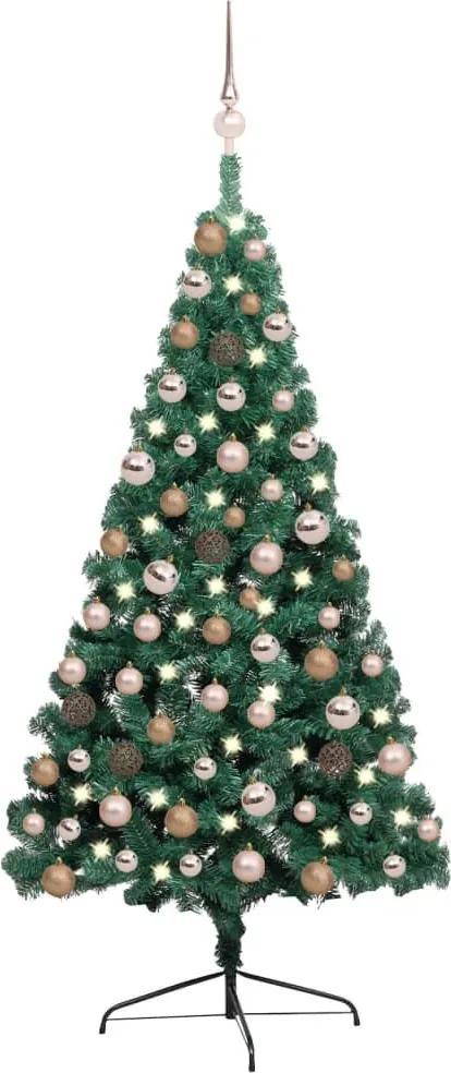 vidaXL Umělý vánoční půl stromek s LED a sadou koulí bílý 120 cm [3077649] Barva: white and rose