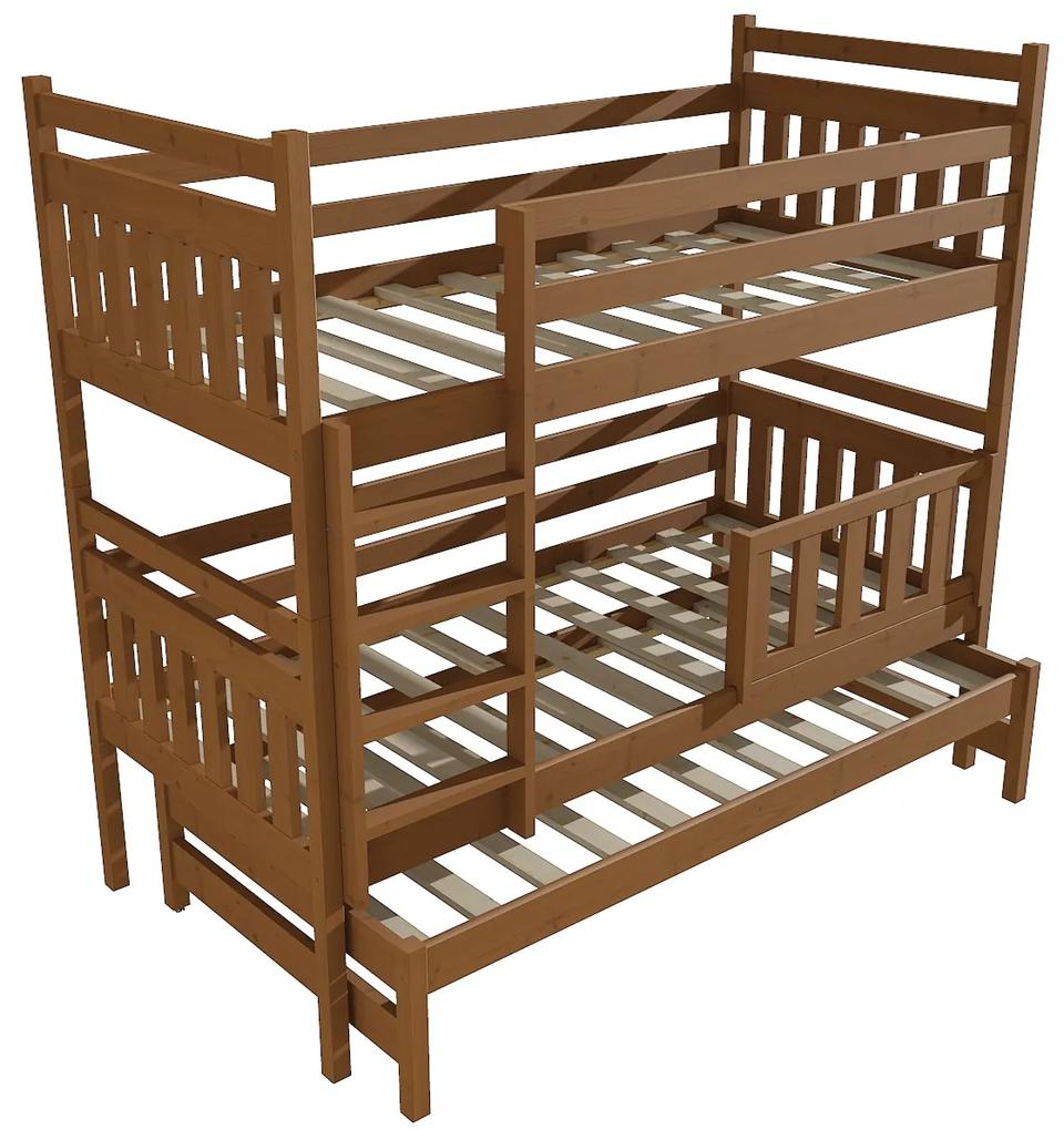 Vomaks Patrová postel s výsuvnou přistýlkou PPV 004 se zábranou Rozměr: 80 x 200 cm, Barva: surové dřevo, Prostor mezi lůžky: 80 cm