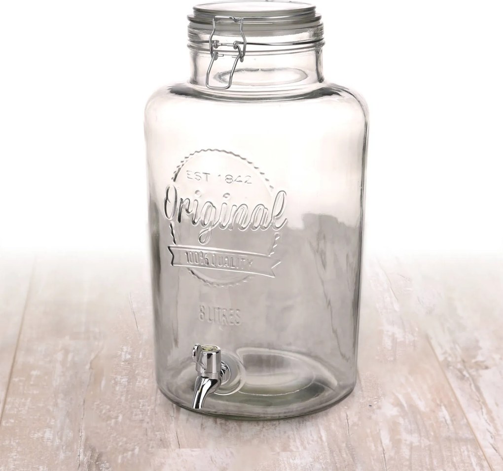 Skleněná nádoba s kohoutkem na limonádu, 8 L