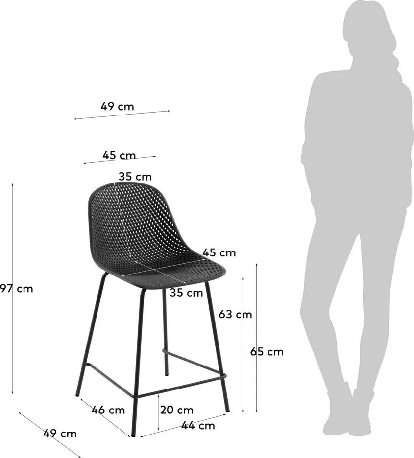 Tmavě šedá kovovo-plastová zahradní barová židle Quinby – Kave Home
