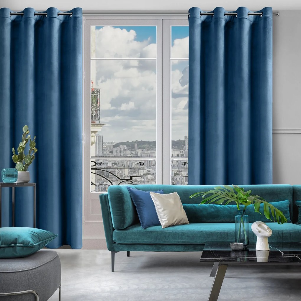 ZATEMŇOVACÍ ZÁVĚS NA KROUŽCÍCH ROSA 140X250 CM NÁMOŘNICKÁ MODRÁ