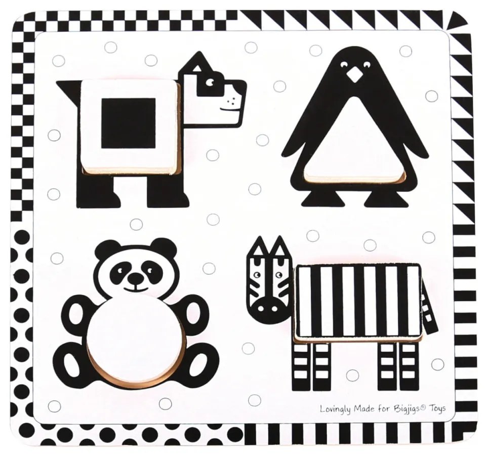 Bigjigs Toys Dřevěné vkládací puzzle černobílé tvary 1