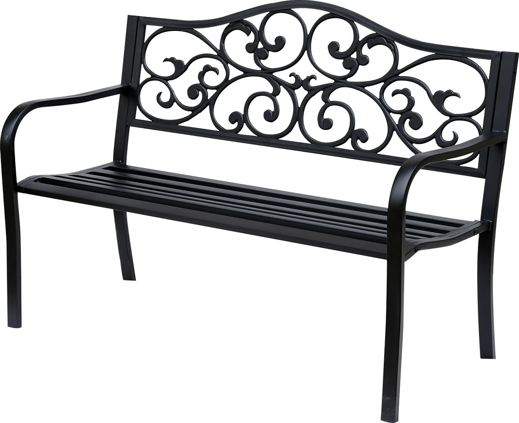 Outsunny zahradní lavice 3místná ocelová lavice s litinovými područkami černá 127x60x89cm pro zahradu terasu balkon | Aosom.de