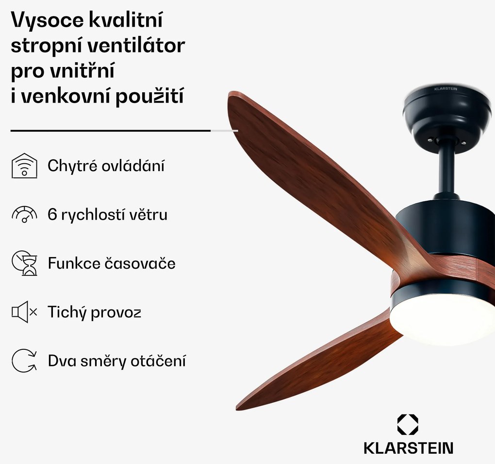 Klarstein Stropní ventilátor SkyBreeze Smart, Vnitřní i venkovní použití, Chytré ovládání, IP44, 40 dB
