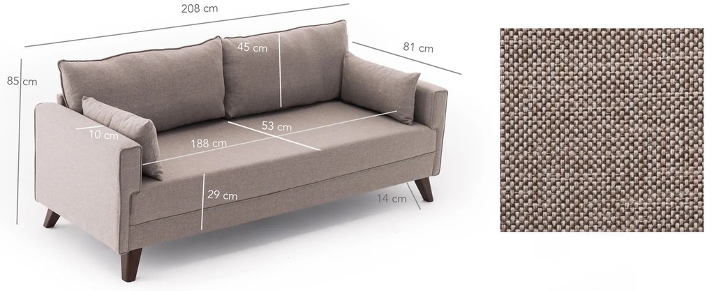 Hanah Home Pohovka AVRIL tyrkysová 178 cm 825BLC1508