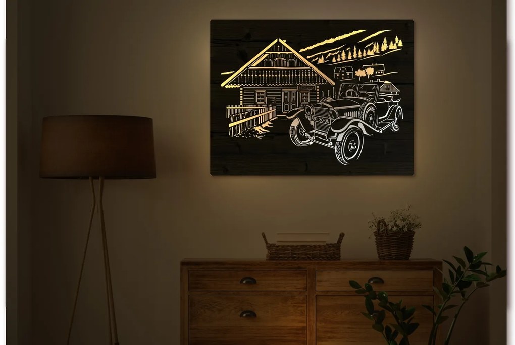Li-Go "Veterán" světelný obraz 230V 90x60cm provedení povrchu: jedle