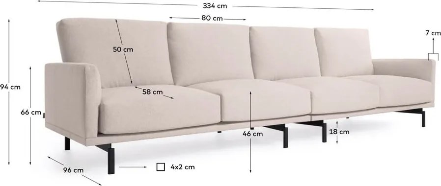 Béžová žinylková pohovka 334 cm Galene – Kave Home
