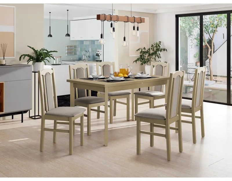 Rozkládací jídelní stůl se 6 židlemi AL08, Barva dřeva: sonoma-L, Potah: 26x - Kronos 22