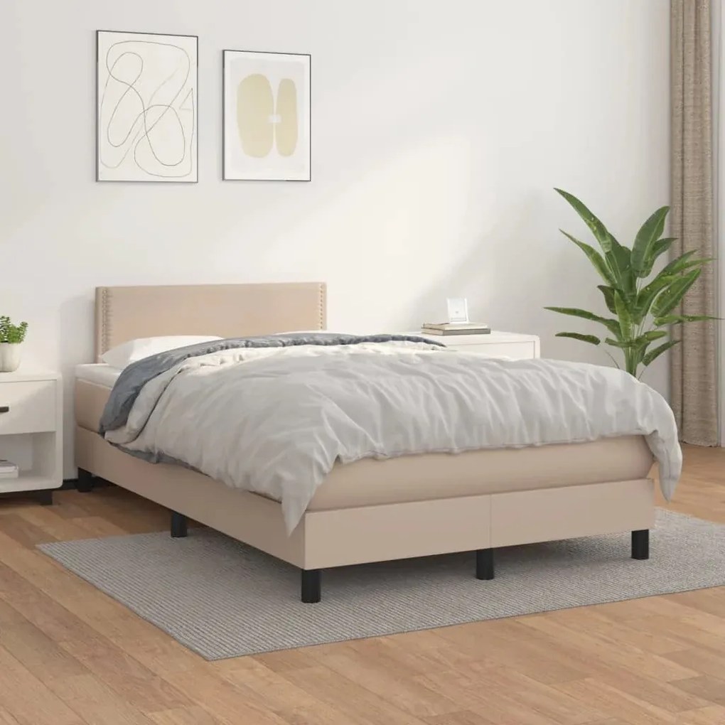 Box Spring Postel S Matrací Umělá Kůže Cappuccino Hladké s hřebíky 120 x