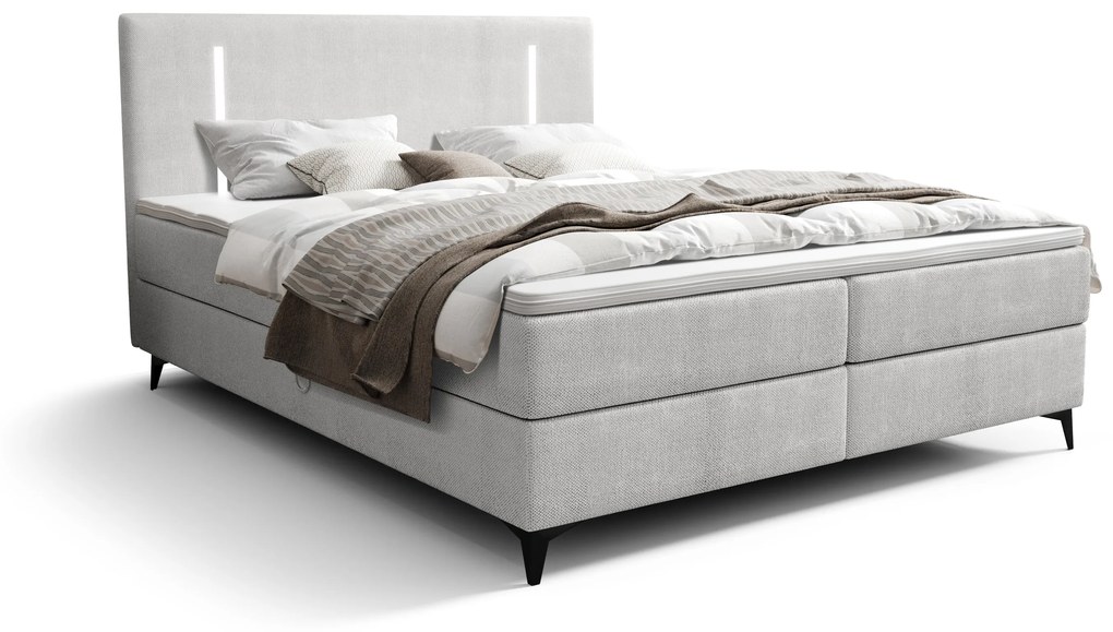 Manželská postel 160 cm Ortega Comfort (šedá) (s roštem a matrací, s úl. prostorem) (s LED osvětlením). 1082731