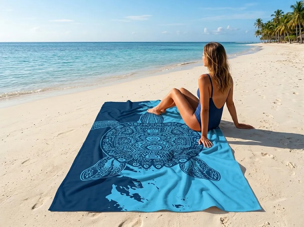 Rychleschnoucí XXL plážová osuška OCEVA modrá 150 x 210 cm, 100% mikrovlákno