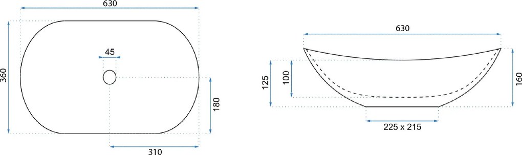 REA Royal Marble 60 umyvadlo na desku, 61 x 36 cm, černá, REA-U7478