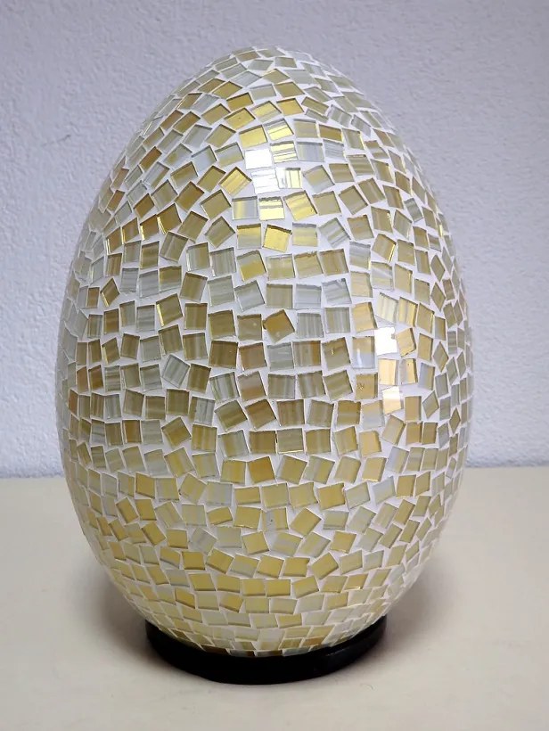 Stolní  lampa EGG bílá -zlatá,35 cm,  mozaiková, ruční práce