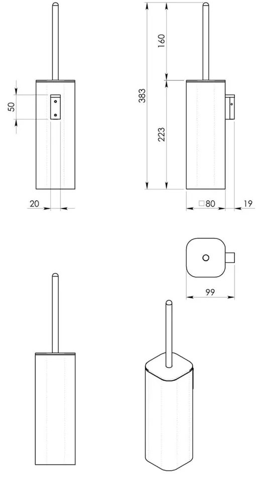 Matně černá nástěnná WC štětka Gedy Flori – Sapho