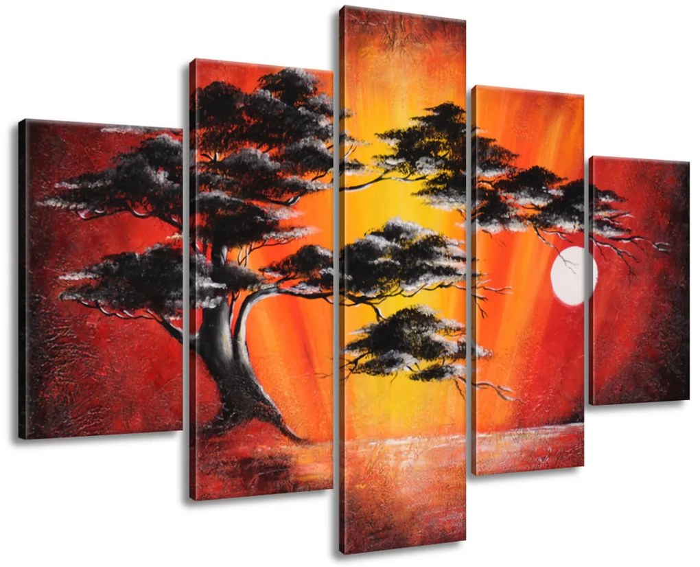 Gario Ručně malovaný obraz Masivní strom při západu slunce - 5 dílný Rozměry: 150 x 70 cm
