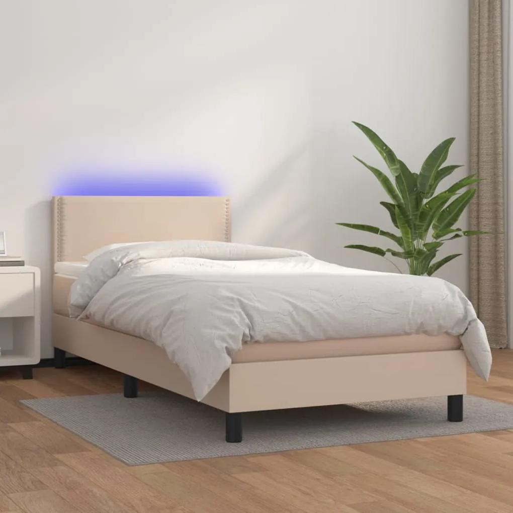 Box spring postel matrace a LED cappuccino 90x200 cm umělá kůže,  3134146
