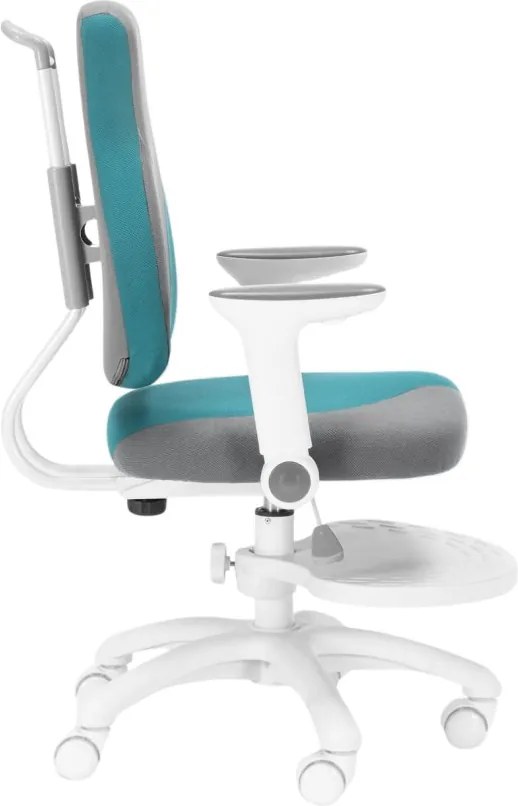 Dětská rostoucí židle Neoseat KINDER WHITE PLUS — látka, šedá / tyrkysová
