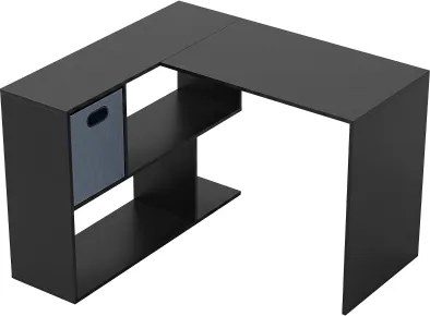 HOMCOM Moderní rohový psací stůl s policí a látkovou zásuvkou, 110x100x75 cm, černý