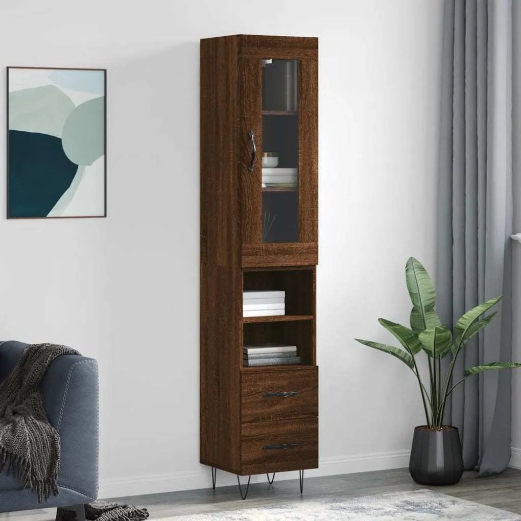 vidaXL Skříň highboard 34,5 x 34 x 180 cm kompozitní dřevo [3199331] Barva: hnědý dub