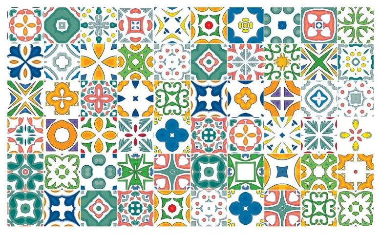 Sada 60 nástěnných samolepek Ambiance Stickers Azulejos Lotina, 10 x 10 cm
