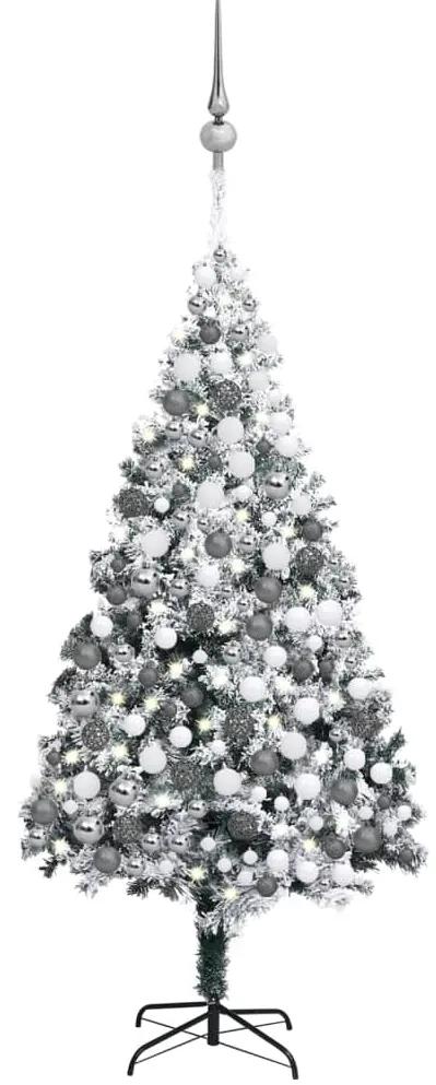 3077890 vidaXL Umělý vánoční stromek LED a sada koulí zasněžený zelený 300 cm