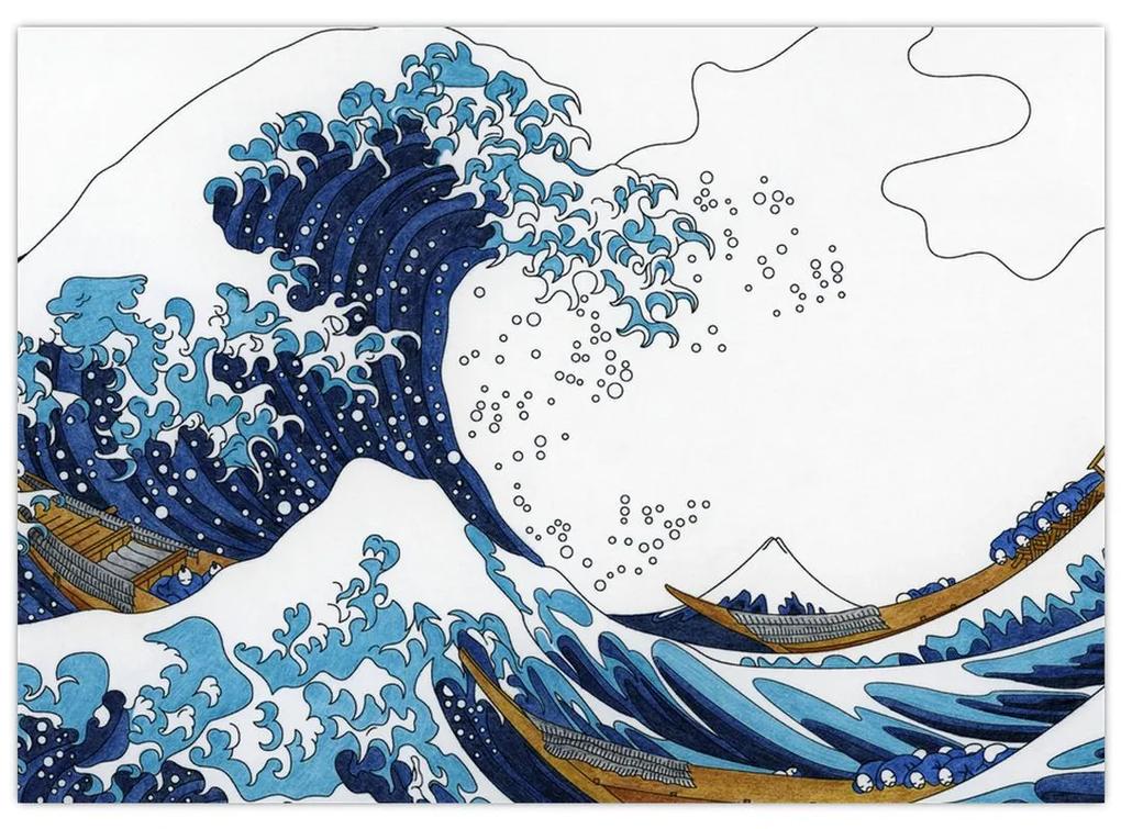 Skleněný obraz - Japonská kresba, vlny (70x50 cm)