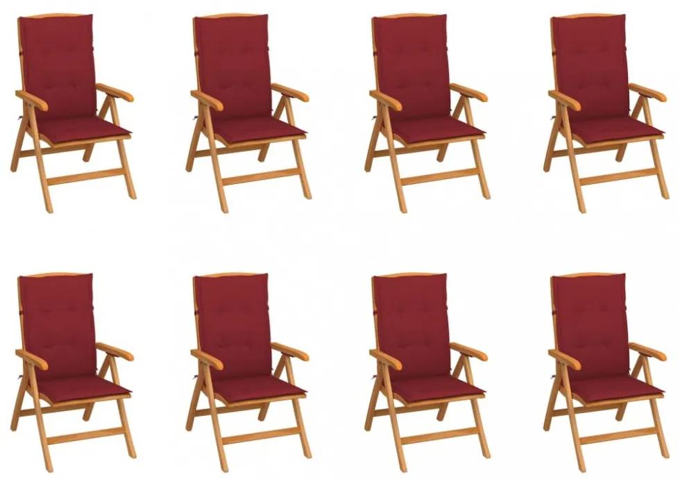 Skládací zahradní židle s poduškami 8 ks teak / látka Dekorhome Černá