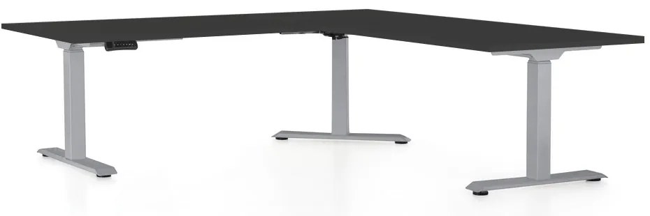 Výškově nastavitelný stůl OfficeTech Angle, 180 x 200 cm, šedá podnož, černá