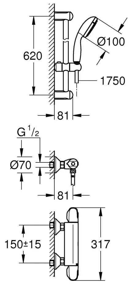 Grohe Grohtherm 1000 - Termostatická sprchová baterie, chrom 34557001