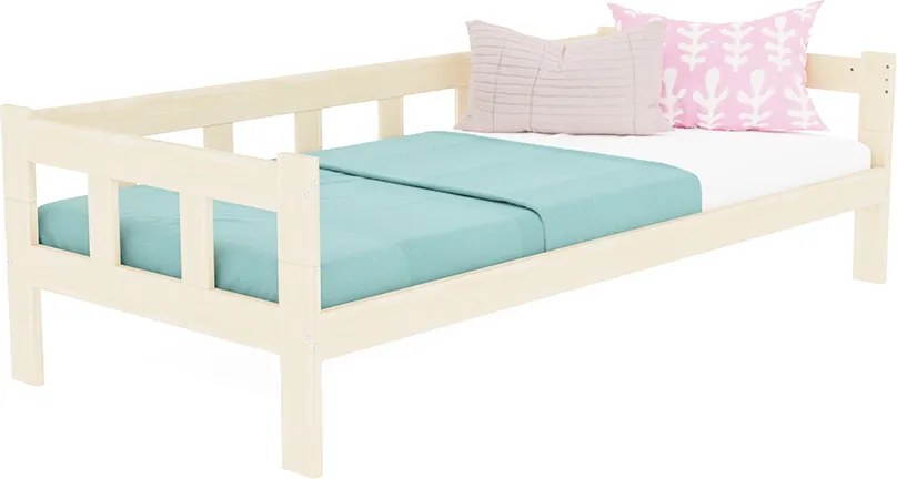 Benlemi Dřevěná jednolůžková postel FENCE 4v1 se zábranou Zvolte barvu: Béžová, Zvolte rozměr: 80x200 cm, Zvolte zábranu: S otevřeným vstupem