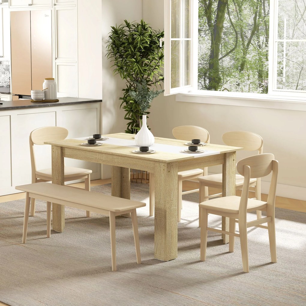HOMCOM Moderní jídelní stůl obdélníkový pro 4-6 osob, nosnost 100 kg, pro obývací pokoj 140x89,5x75 cm bílý a dubový