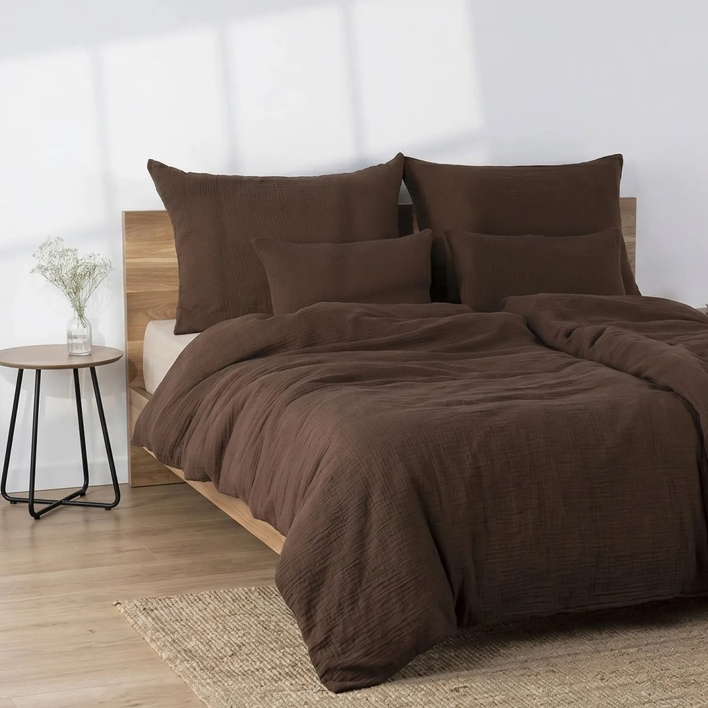 Celoroční mušelínové francouzské povlečení Chocolate - GOTS Velikost: 220 x 200 + 2 x 70 x 90
