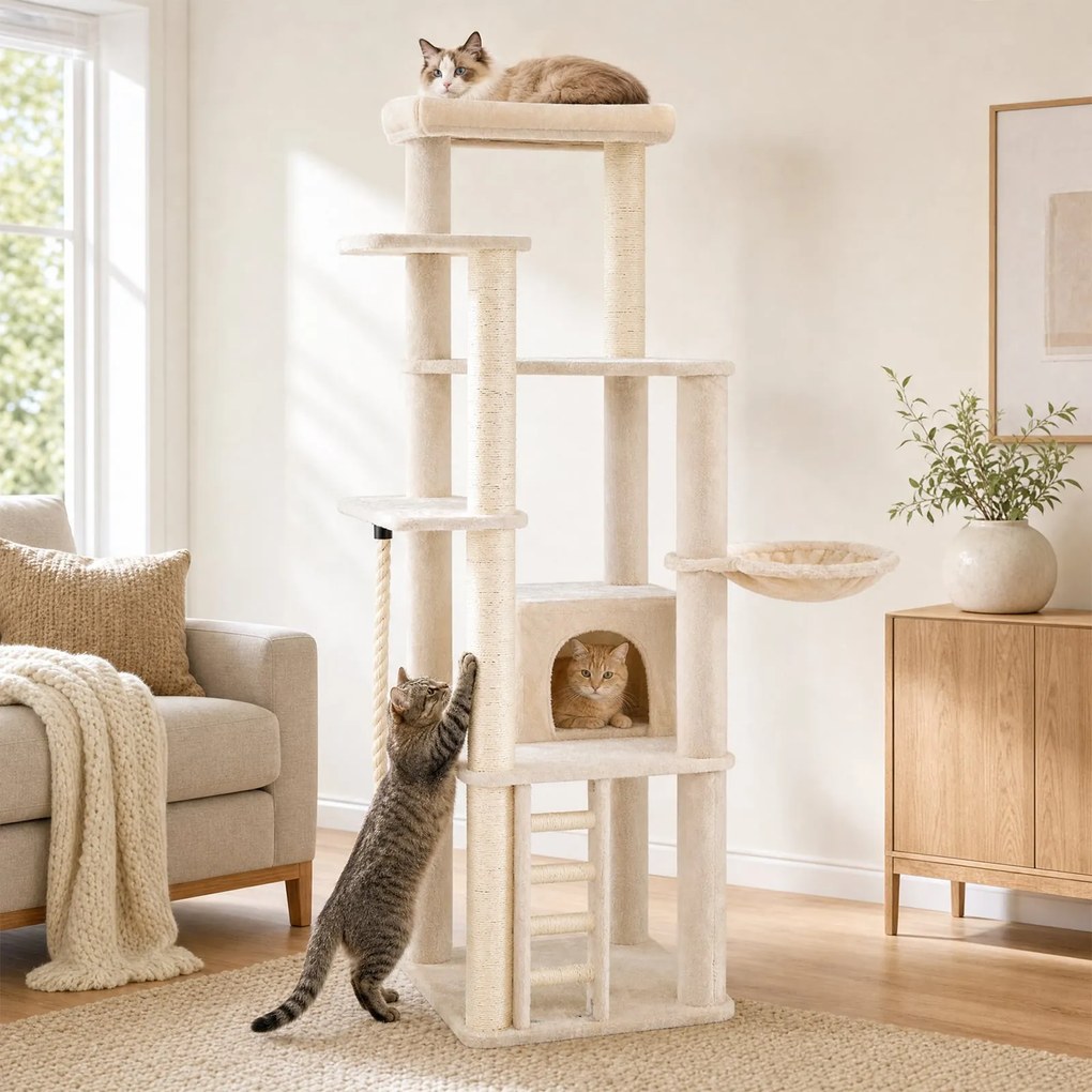 Costway Vícepatrové škrabadlo pro kočky 194 cm, béžové
