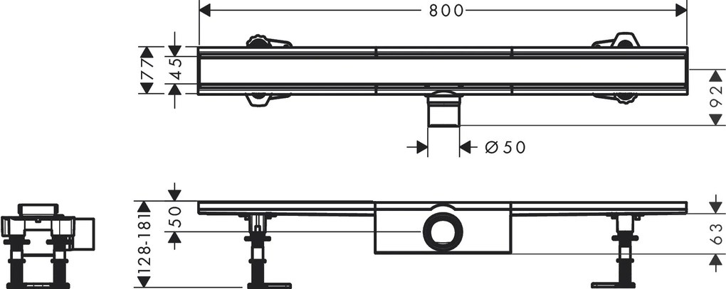 Hansgrohe RainDrain Compact, úplná sada sprchového žlabu 800 pro standardní instalaci, kartáčovaná nerezová ocel, HAN-56178800