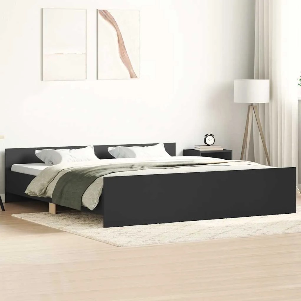 Rám postele s hlavovým a nožním čelem černý 200 x 200 cm 3203734