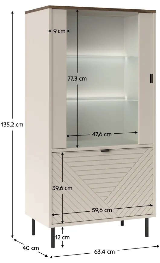 Kondela Nízká vitrína, kašmír/dub castello, EYCO 1D1W