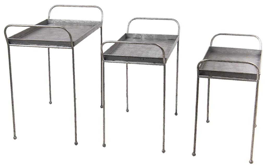 Šedé kovové dekorativní odkládací stolky (3ks) - 67*35*64 / 62*32*61 / 57*27*53 cm