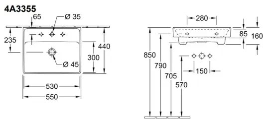 Villeroy & Boch 4A335501 - Závěsné umyvadlo COLLARO 55x44 cm keramika/bílá