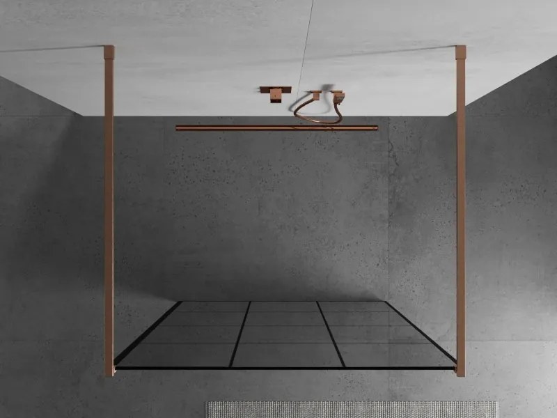 Mexen Kioto, sprchová zástěna Walk-In 110 x 200 cm, 8mm sklo černý vzor, měděný matný profil, 800-110-002-65-77
