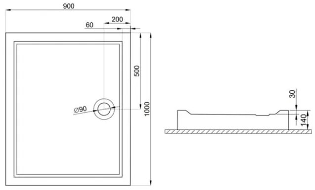 Polimat Kompaktní obdélníková akrylátová sprchová vanička Goliat 1 90x80 (100x80, 100x90, 120x80, 120x90) Barva: Bílá, Rozměry (cm): 100x90