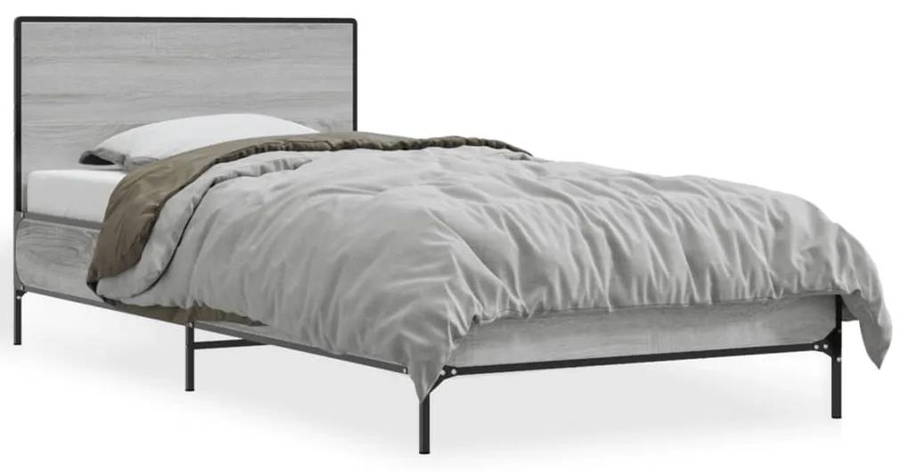 Rám postele šedý sonoma 100 x 200 cm kompozitní dřevo a kov,  845525
