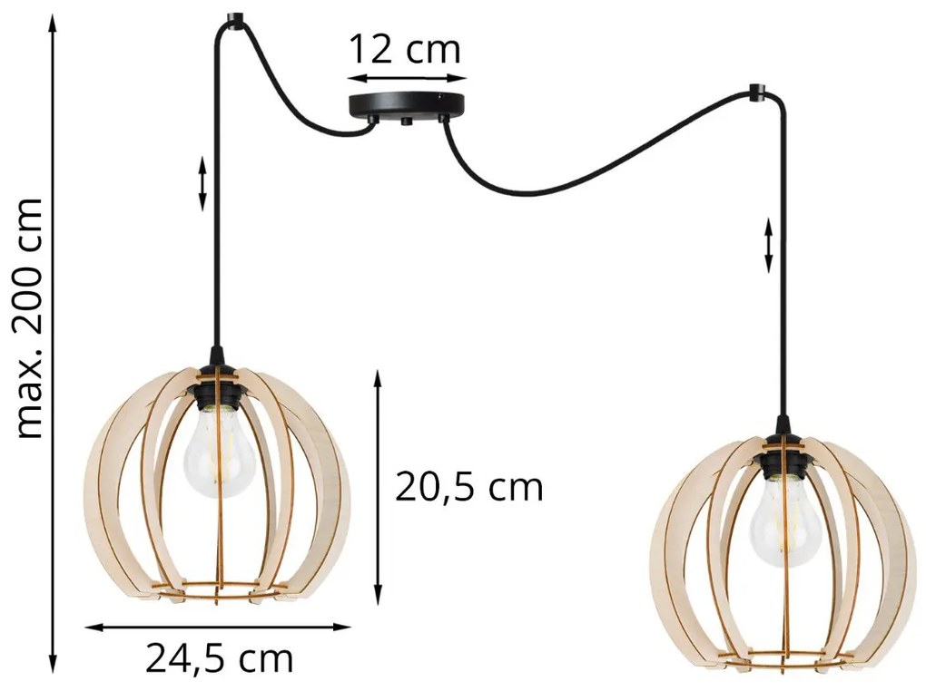 Závěsné svítidlo Timber Spider 9, 2x dřevěné stínítko